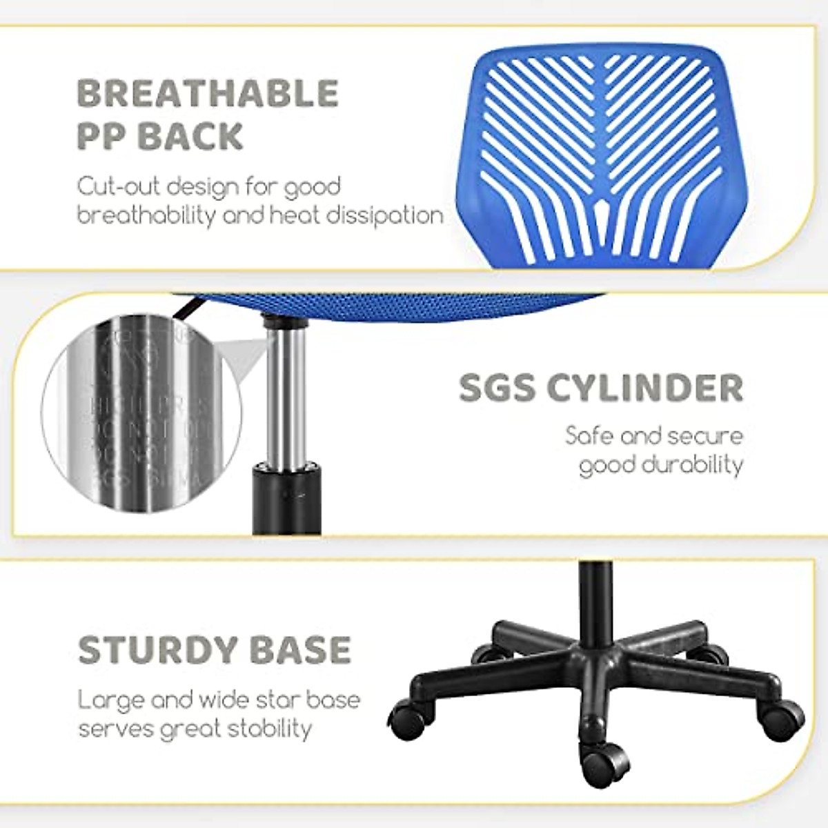 Yaheetech Students Desk Chair Low-Back Armless Study Chair Swivel Task Chair Cute Bedroom Chair with Lumbar Support Adjustable Height for Youth, Blue