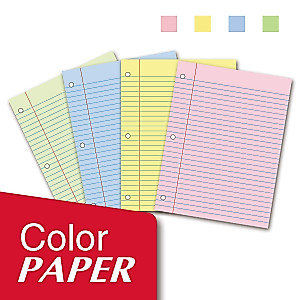 Kaisa Filler Paper Colored loose Leaf Paper, Wide Ruled 8x10.5in Colored Paper, 3-Hole Punched for 3-Ring Binders,100Sheets/pack 4Packs, FC10001W