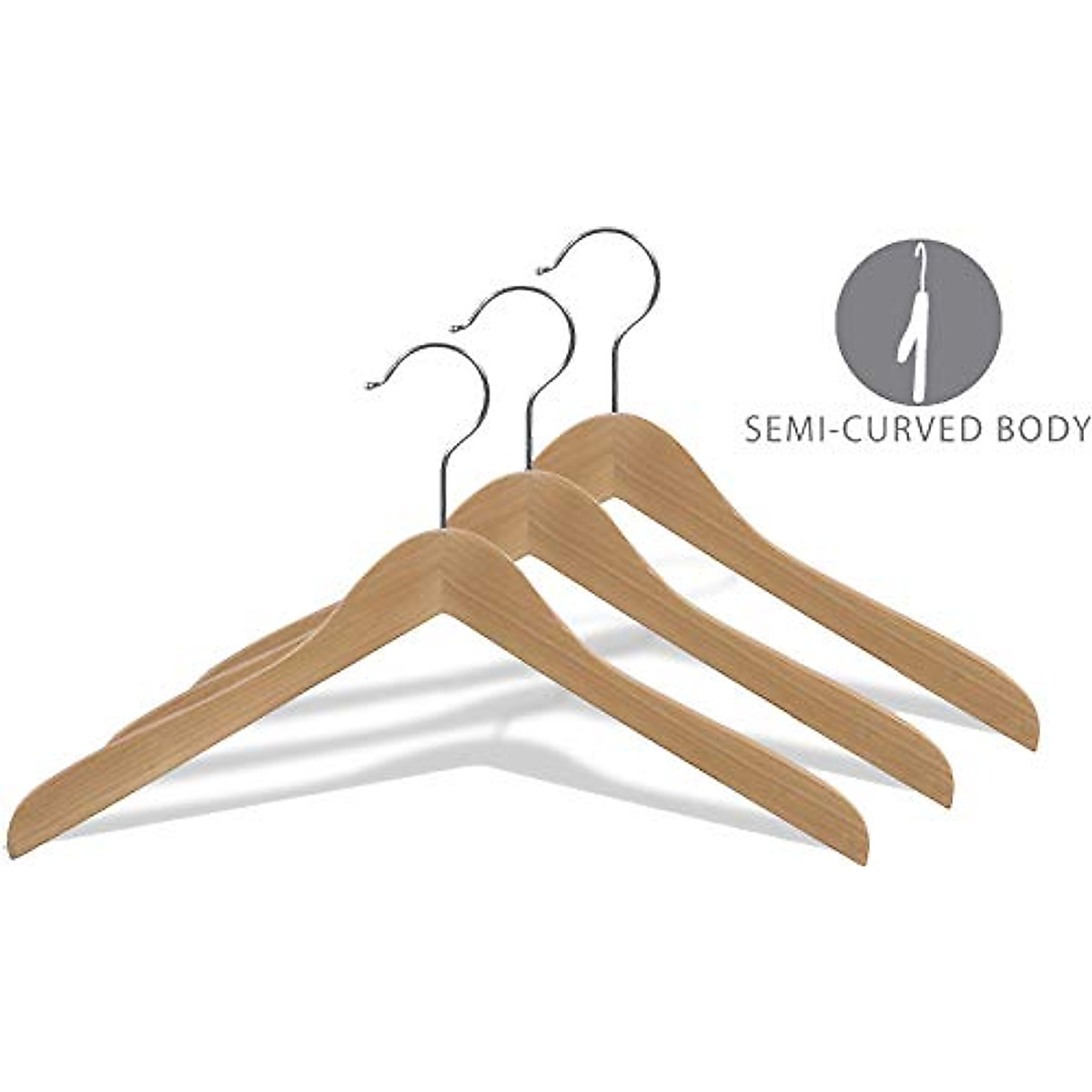 Concave Wooden Top Hanger with Natural Finish, Thick Curved Coat Hangers with Chrome Swivel Hook for Jackets or Fine Shirts (Set of 12) by The Great American Hanger Company