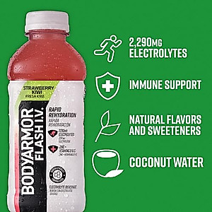 BODYARMOR Flash I.V. Electrolyte Beverage, Strawberry Kiwi, 20 Fl Oz (Pack of 12)