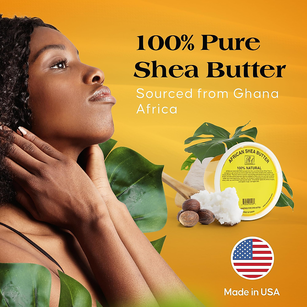 RA Cosmetic's 100% Natural Unrefined Yellow Shea Butter – Pure African Luxury for Skin & Hair - Sourced from Ghana - 16oz Jar