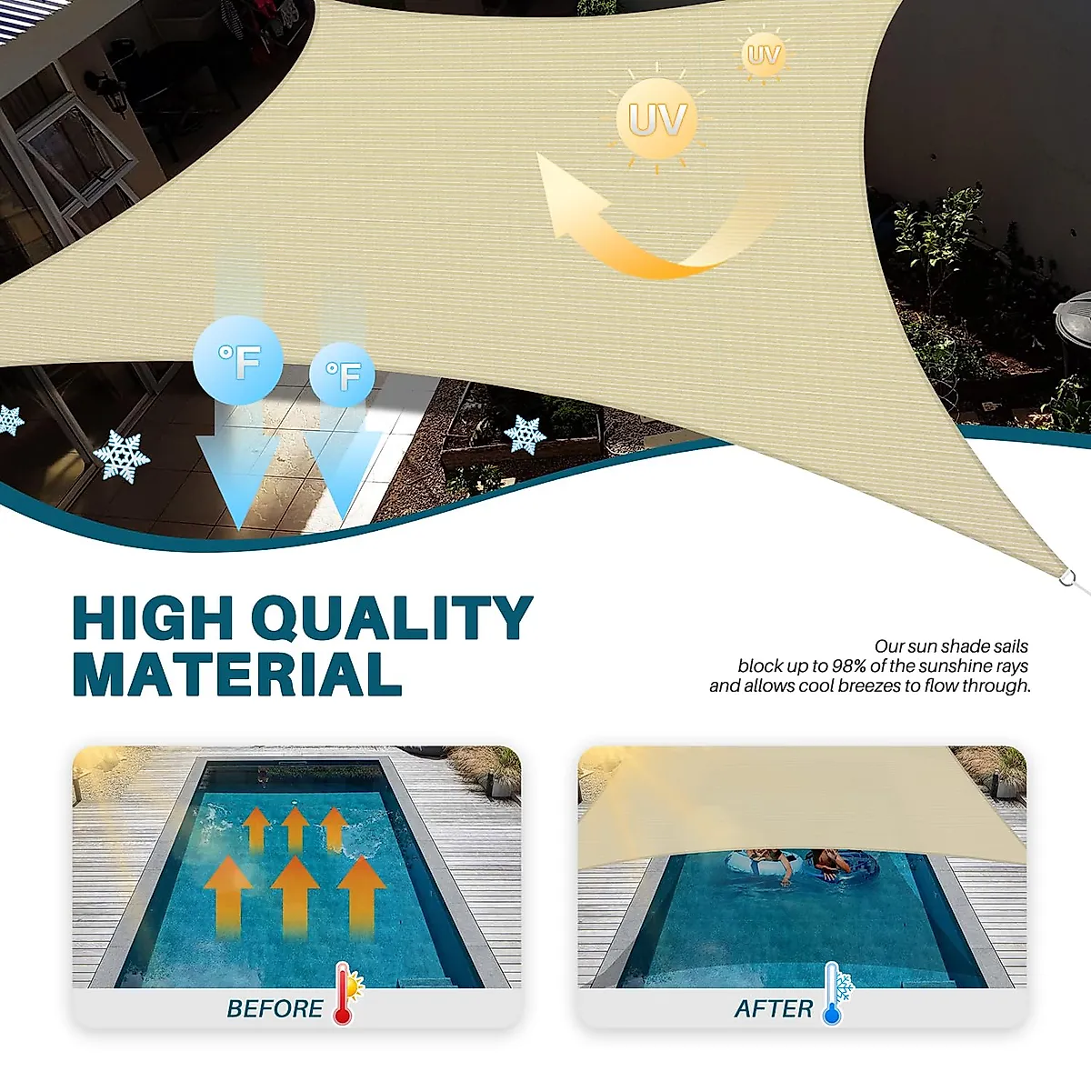 Coarbor 12'x14' Sun Shade Sail Outdoor Canopy Cover Rectangle Heavy Duty Shade Cloth for Backyard Yard Deck Patio Garden Outdoor, Beige