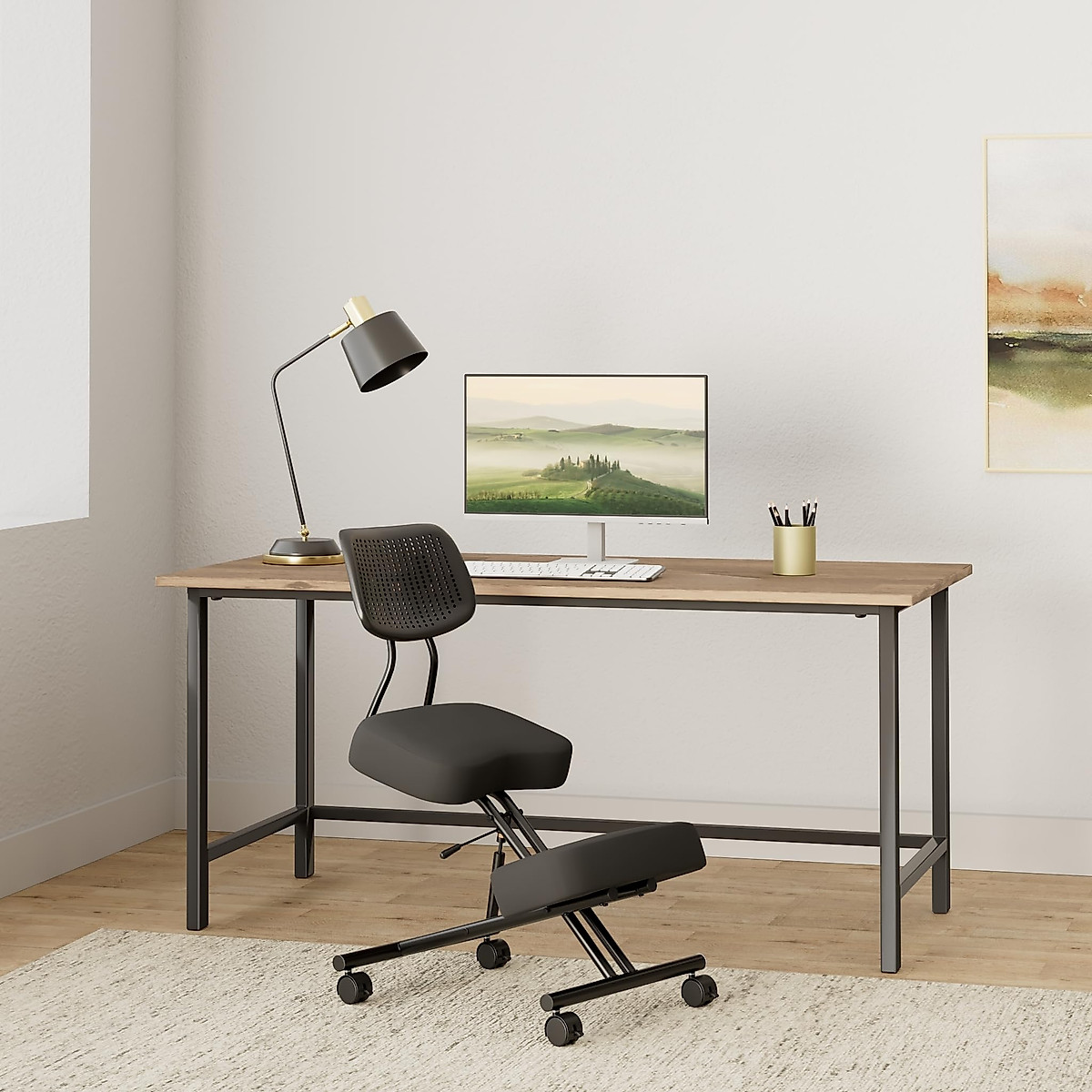 SOMEET Kneeling Chair Ergonomic with Back Support, Ergonomic Kneeling Chair with Brake and Smooth Gliding Casters, Adjustable Stool for Home and Office, Posture Chair to Relieve Back Pain, Black Linen