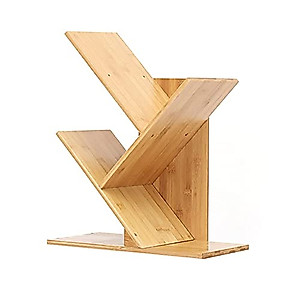 Desktop Bamboo Bookshelf Desk 3-Tier Book Storage Organizer Shelves Tree Bookshelf, Floor Standing Bookcase, Wood Storage Rack for Office Home School Shelf Display Creative Bookcas (Bamboo Wood)