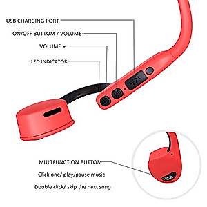 Open Ear Wireless Sport Bluetooth Headphones with Mic, Headset Earphone, Long Battery and Ultra-Lightweight (RED)