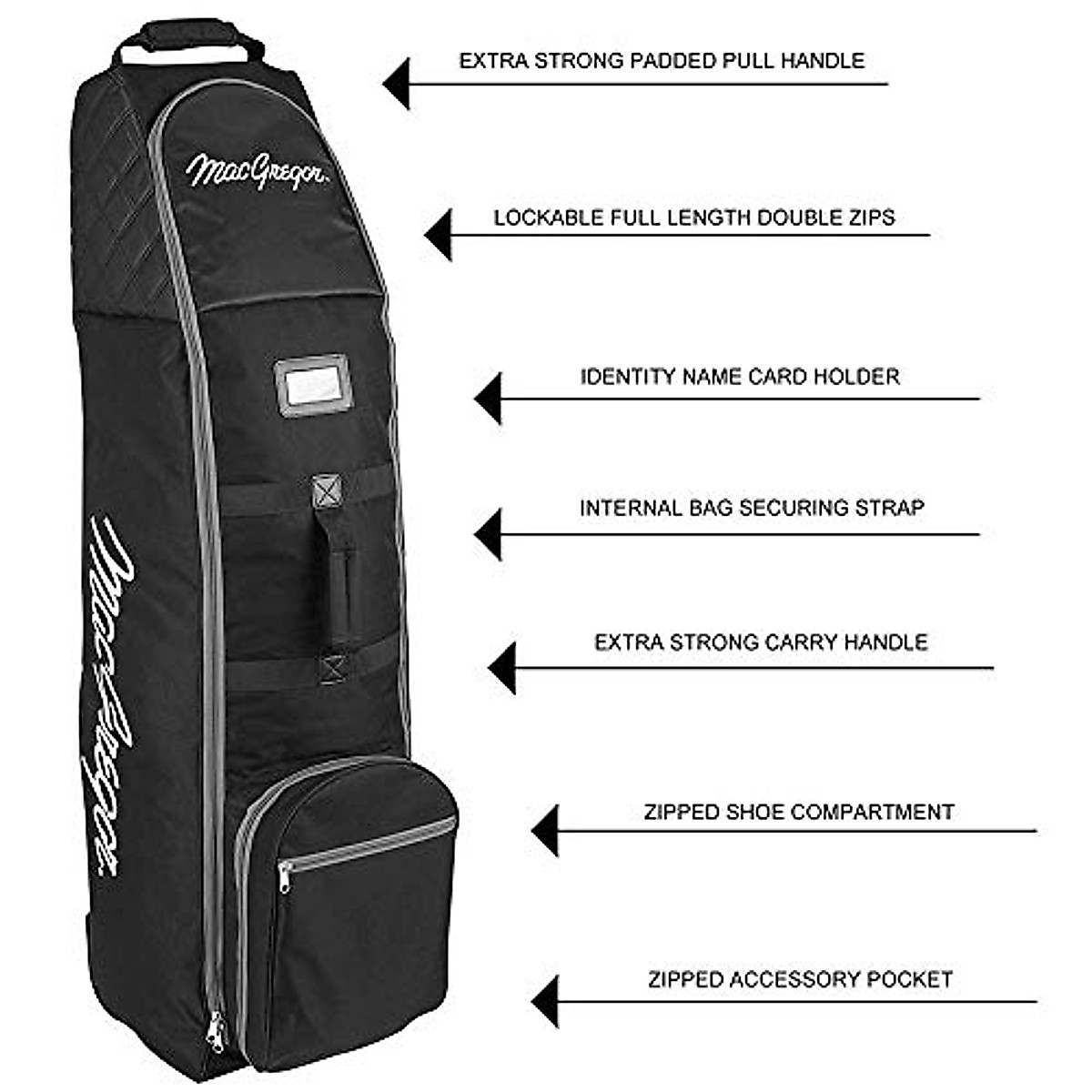 MACGREGOR Golf MACTC003SD MACTEC Deluxe Wheeled Golf Travel Cover Bag, Black/Black