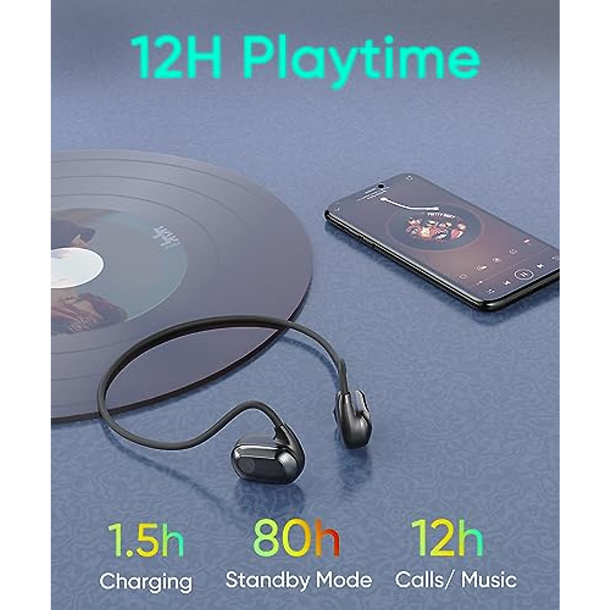 Premium Open Ear Air Conduction Headphones, Bluetooth 5.3 Wireless Earphones with Microphone, Stereo Sound Waterproof Sweatproof Sport Headsets for Running,Cycling,Workout,Hiking,Driving(Black)