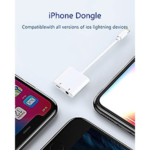 [Apple MFi Certified] Headphone Adapter for iPhone，2 in 1 Lightning to 3.5mm Aux Audio Dongle Headphone Accessories Compatible with iPhone 14/13/XR/X 8 7/iPad Audio Earphone Adapter for All iOS System