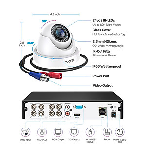 ZOSI 1080P H.265+ Home Security Camera System,5MP Lite 8 Channel Surveillance DVR and 8 x 1080p Weatherproof CCTV Dome Camera Outdoor Indoor with 80ft Night Vision, Remote Access (No Hard Drive)