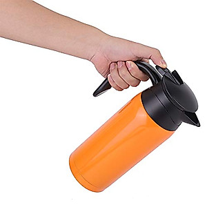 Portable Car Electric Kettle, 800ml 12V 24V Stainless Steel Electric Car Kettle, Heating Cup Coffee Mug Travel Water Bottle Road Trip Travel Cigarette Lighter Heated Water Tea Coffee Kettle (Orange)
