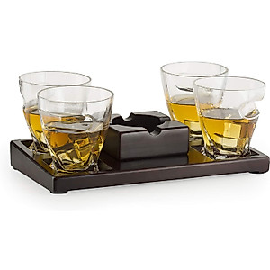 The Wine Savant Cigar Glasses Tray & Ash Tray, 4 Whiskey Cigar Glasses Slot to Hold Cigar, Whiskey Glass Gift Set, Cigar Rest, Accessory Set Gift for Dad, Men Home Office Decor Gifts, Man Cave