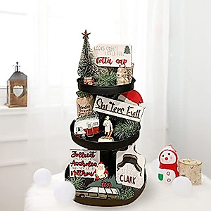 DULRLLY 7pcs Christmas Tiered Tray Decor Set, Rustic Farmhouse Autumn Fall Supplies, Xmas Wooden Tabletop Signs for Christmas Farmhouse Home Kitchen Party Decoration (Not Included Tray)