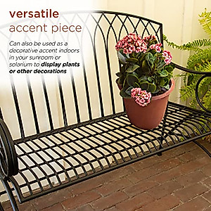 Alpine Corporation Alpine 44" L Indoor/Outdoor 2-Person Classic Metal Garden, Black Bench