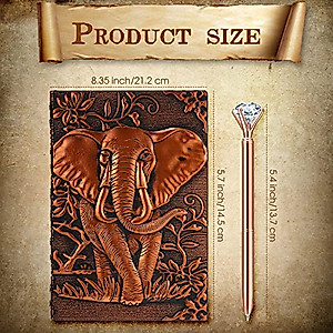 4 Sets Embossed Leather Journal Writing Notebooks with Diamond Pens, Antique Handmade Vintage Travel Diary Daily Sketchbook, 3D Phoenix Elephant Life Tree Pattern A5 Notepad Present for Women Men