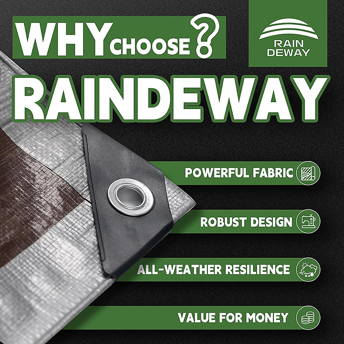 Tarps Heavy Duty Waterproof 6x8 Feet, 10Mil Multipurpose Small Tarp Cover with Metal Grommets and Reinforced Edges, Silver/Brown Tarp by RAINDEWAY
