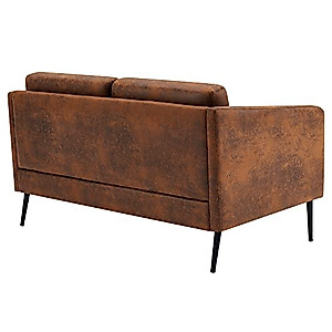 Loveseat Sofa Couch,Hot Stamping Cloth 2-Seater Surrounding Sofa Chair with 2 Waist Pillows for Reading (Brown)