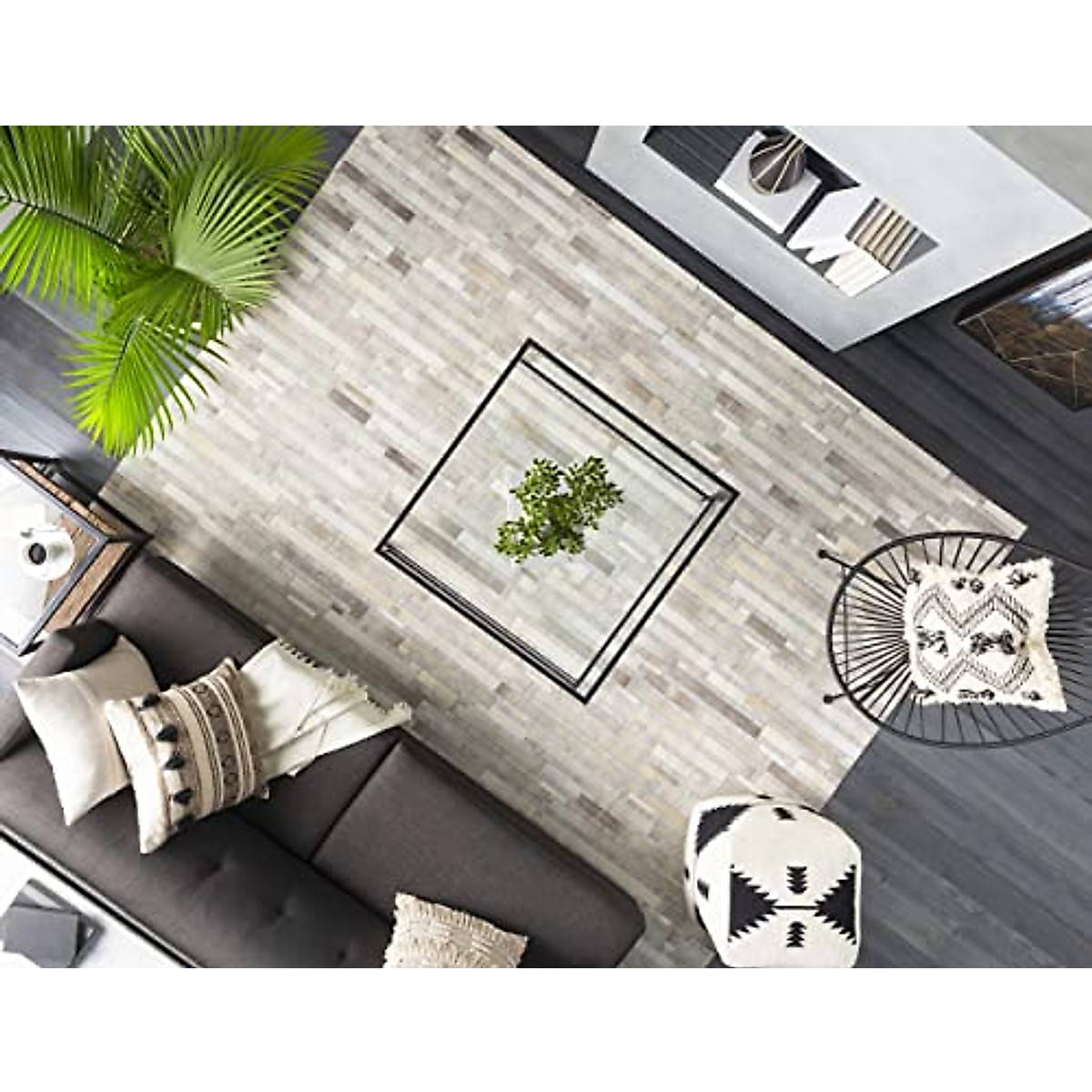 Hauteloom Ellington Living Room, Bedroom Area Rug - Hide, Leather & Fur - Brown, Ivory - 2' x 3'