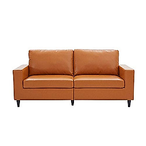 Goohome 3 Seat Sofa Modern Style PU Leather Upholstered Couch Furniture for Small Spaces Office, Brown Home
