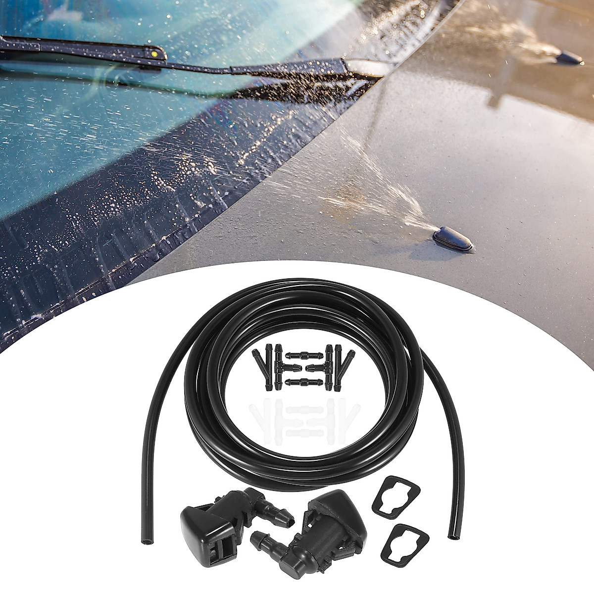 ACROPIX Front Windshield Washer Hose Kit Fit for Ford Edge with 3 Meter Washer Fluid Hose 12 Pcs Hose Connectors - Pack of 15 Black