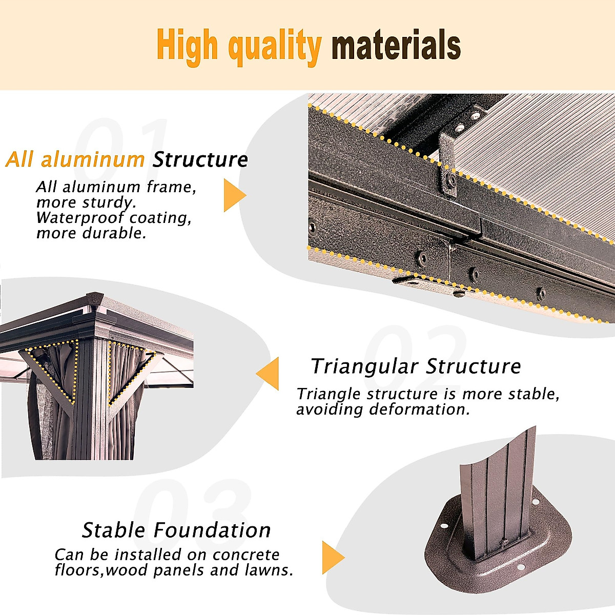 10'x13'Hard top Gazebo Patio Pavilion Double Room PC Roof Canopy Outdoor Aluminum Frame Permanent Metal Pavilion with Net and Curtain, Suitable for Backyard, Garden, Lawn (Brown)