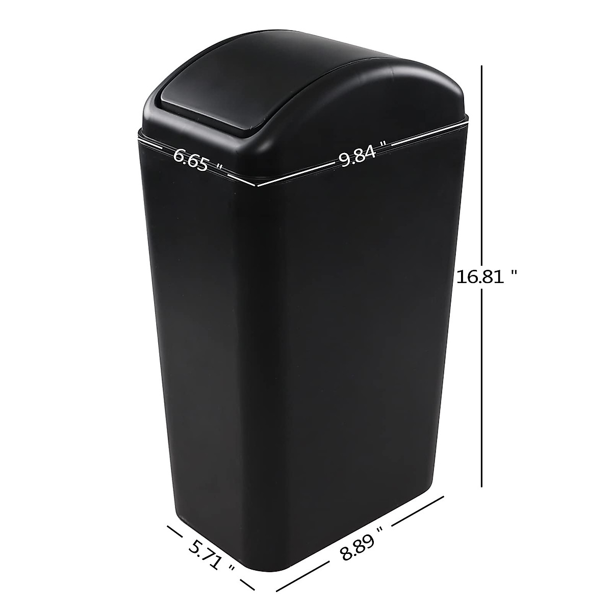 Vababa 3 Gallon Black Plastic Swing Top Trash Can, Small Slim Garbage Bin with Swing Lid