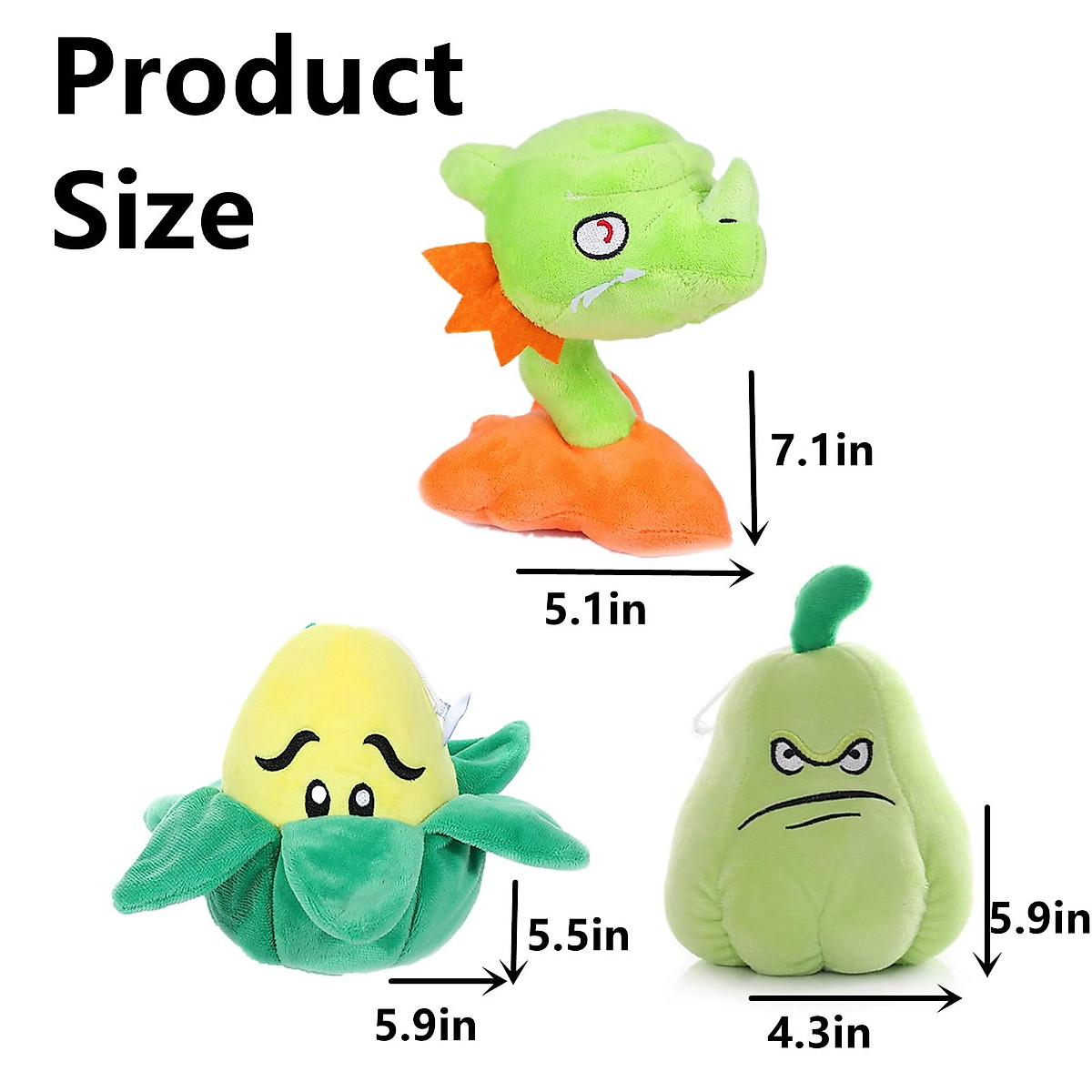 JHESAO 3 PCS Plants and Zombies Snapdragon Plush Plants Sets Zombies Toy Snapdragon, 1 2 Stuffed Soft Squash Doll, Corn PVZ Plushies Figure Doll Chili New