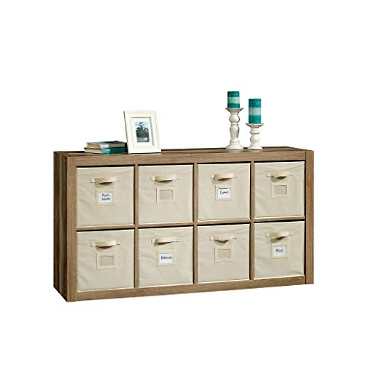 Sauder Stow-Away 8-Cube Organizer, L: 30.91" x W: 15.39" x H: 57.87", Lintel Oak Finish