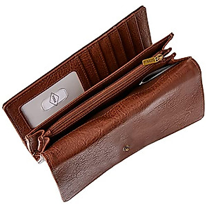 Fossil Women's Logan Leather Wallet RFID Blocking Flap Clutch Organizer, Brown (Model: SL7833200)