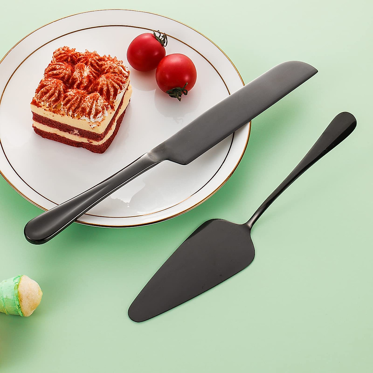 ERVILO Cake Serving Set, Cake Pie Pastry Servers, Stainless steel Cake Knife and Server Set Perfect For Birthday, Wedding, Parties and Events (Black Serving Set)