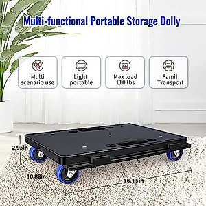 Uholan Flatbed Dolly Can Connected Two Pcs One Set Household Portable Mobile Dolly Infinite Rotary Flat Handtruck Mobile Furniture Load 220lb Black ，Blue Wheel (Blue wheel)