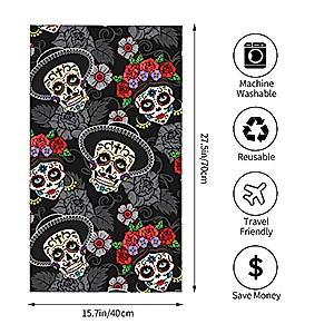 Perinsto Sugar Skulls Hand Towel Day of The Dead Decorative Fingertip Towels Multipurpose for Bathroom Kitchen Gym and Spa, 27.5" X 15.7"