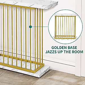 YITAHOME Gold Console Table, Modern Entryway Table with Gold Base, 40 inch Entryway Narrow Sofa Table for Entrance, Living Room, Hallway, Entryway, Faux Marble White