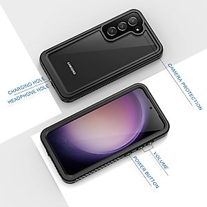 Lanhiem Samsung Galaxy S23+ Plus Case, IP68 Waterproof Dustproof Case with Built-in Screen Protector, Rugged Full Body Shockproof Protective Cover for Galaxy S23 Plus 6.6 Inch, Black/Clear