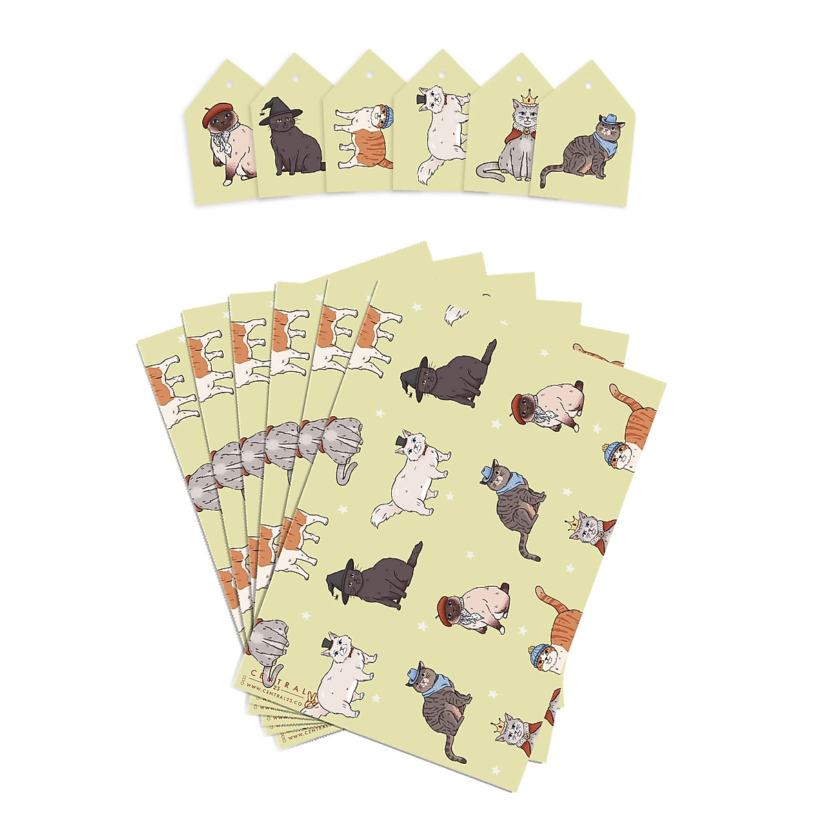 CENTRAL 23 Cat Birthday Wrapping Paper - 6 Fun Gift Wrap Sheets - For Boys Girls Men Women - Comes With Stickers - Recyclable