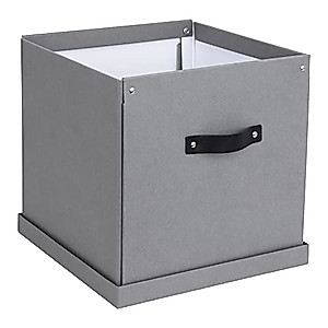 Bigso Logan Storage Box KD | Storage Cubes with Lid for Shelves and Cubical Room Organizers | Collapsible Storage Cube with Leather Handle for Organization | 12.4’’ x 12.4’’ x 12.2’’ (Grey)