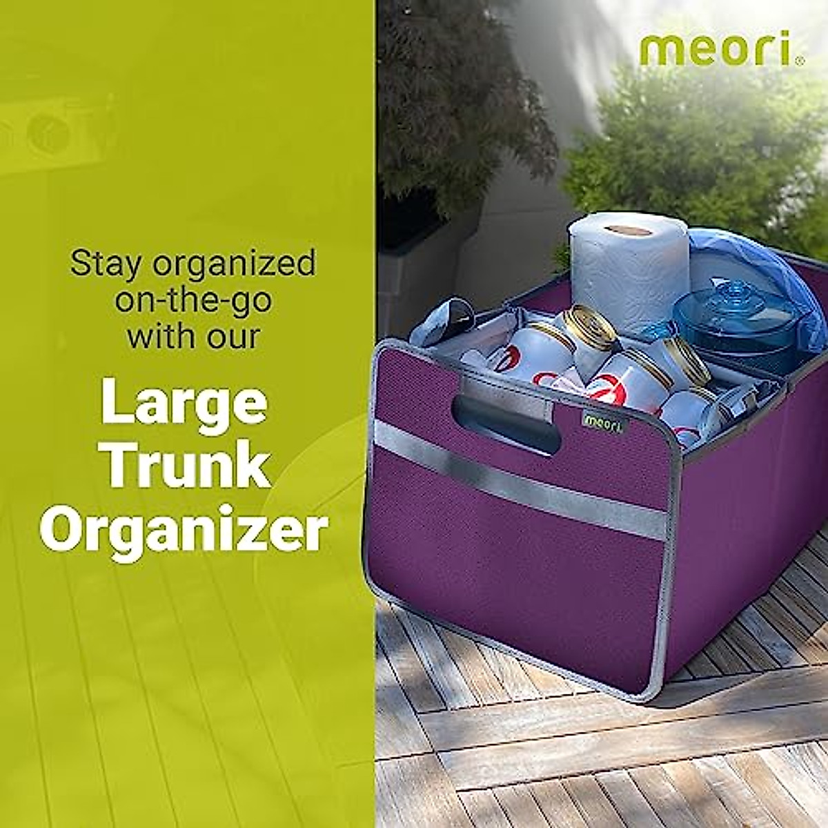 meori Large Trunk Organizer for Groceries Collapsible Midnight Magenta Storage Car SUV 2 Compartments
