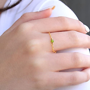 JULJEWELRY Jade Ring Gold filled Handmade Cute Pinky Chain Ring For Women, Green Jewelry Stackable Midi Crystal Real Jadeite Celestial Minimalist Rings Size 4-12