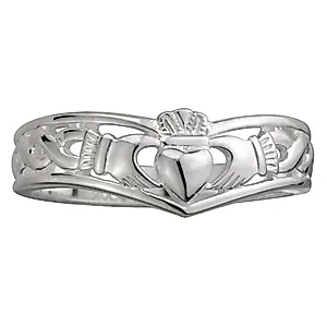 Biddy Murphy Irish 925 Sterling Silver Claddagh Ring with Classic Wishbone Design Band, Timeless Elegant Celtic Jewelry Made in Ireland, Love, Friendship, Loyalty, Size 7