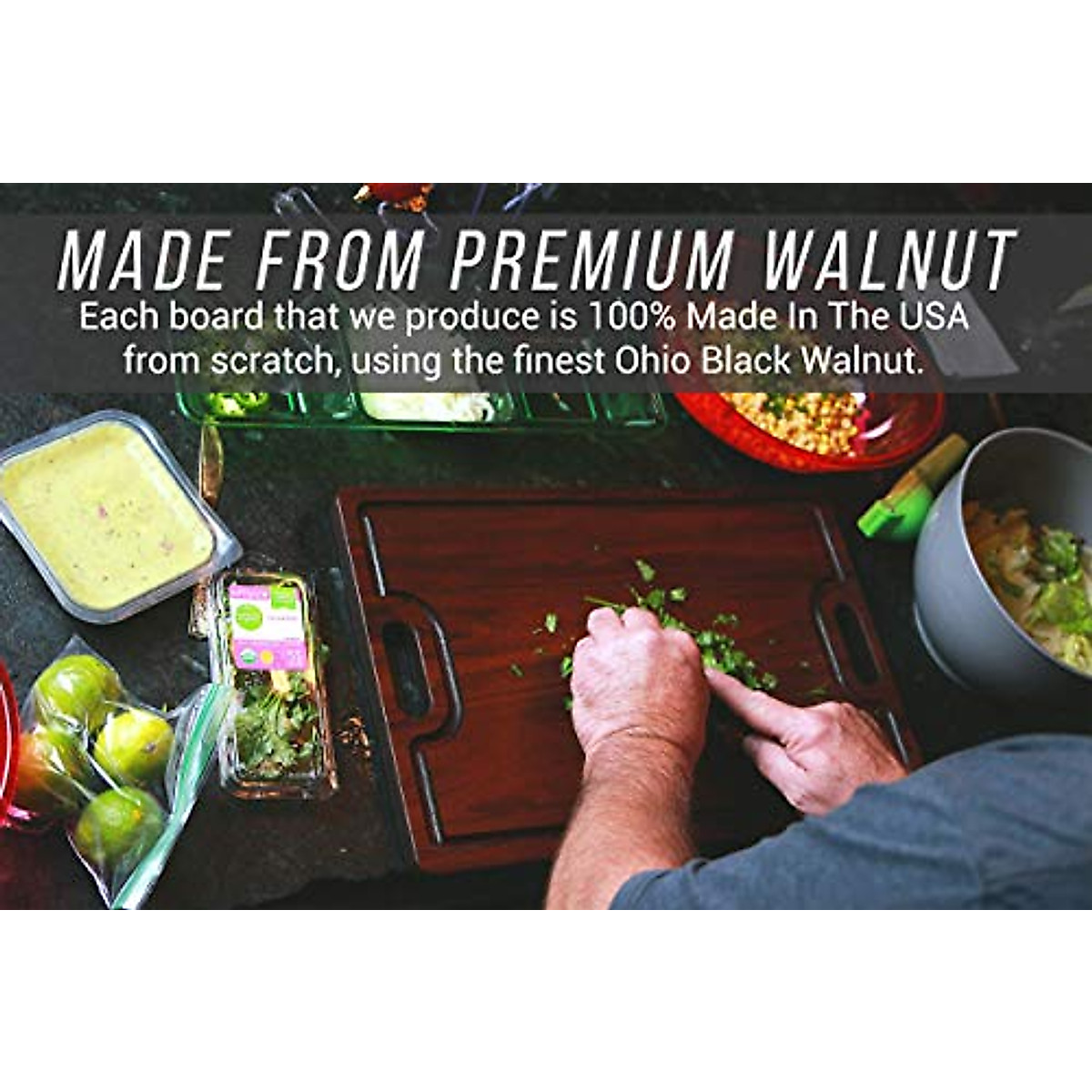 Large Walnut Cutting Board 18 x 12 Inch - Reversible with Juice Groove and Handles, American Hardwood