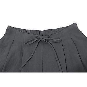 ebossy Women's Summer Drawstring Elastic Waist Cotton Linen Utility Beach Palazzo Pants Pockets (XL, Grey)