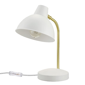 Globe Electric 30288 15" Desk Lamp, Matte White, Matte Gold Arm, Pivoting Shade, In-Line On/Off Rocker Switch, Home Décor, Lamp for Bedroom, Home Office Accessories, Desk Lamps for Home Office, Modern