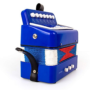 Button Accordion, Horse 10 Keys Control Kids Accordion Musical Instruments for Kids Children Beginners Lightweight and Environmentally-friendly (Blue)
