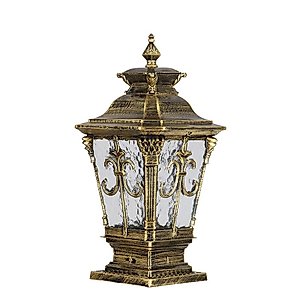 Bronze Waterproof Post Light Outdoor Villa Garden Landscape Decoration Pillar Lantern Arrow Flower Pattern Square Retro Pole Light Water Textured Glass Lamp Shade