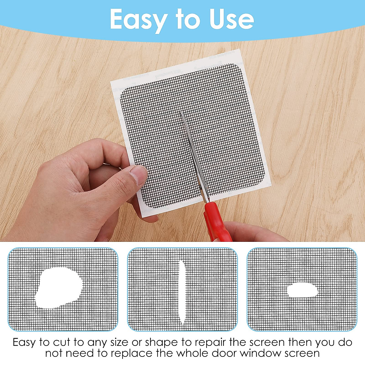 Cobee Self-Adhesive Window Screen Repair Patches Kit, 10 Sheets 3 Sizes Screen Door Replacement Repair Kit Fiberglass Mesh Wall Repair Patches Drywall Tools Wall Hole Quick Repair Patch(Black)