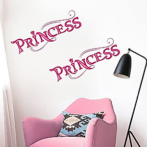 MEFOSS 4 PCS Pink Princess Wall Stickers Princess Sign for Door Girls Room Décor 16"×6" Removable Peel and Stick Vinyl Stickers for Girls Bedroom Baby Crib Nursery Room Home Decorations