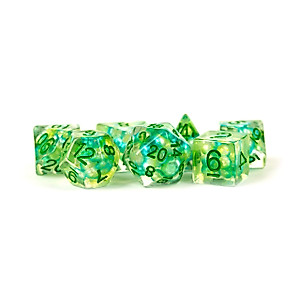 Metallic Dice Games Sea Foam Pearl Dice with Gold Numbers Resin 16mm (5/8in) 7 Dice Set