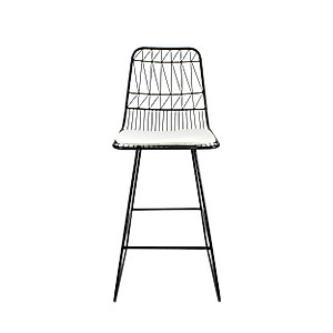 GDFStudio Outdoor Counter Stools, 26" Seats, Modern, Geometric, Black Iron Frames with Ivory Cushion (Set of 4)