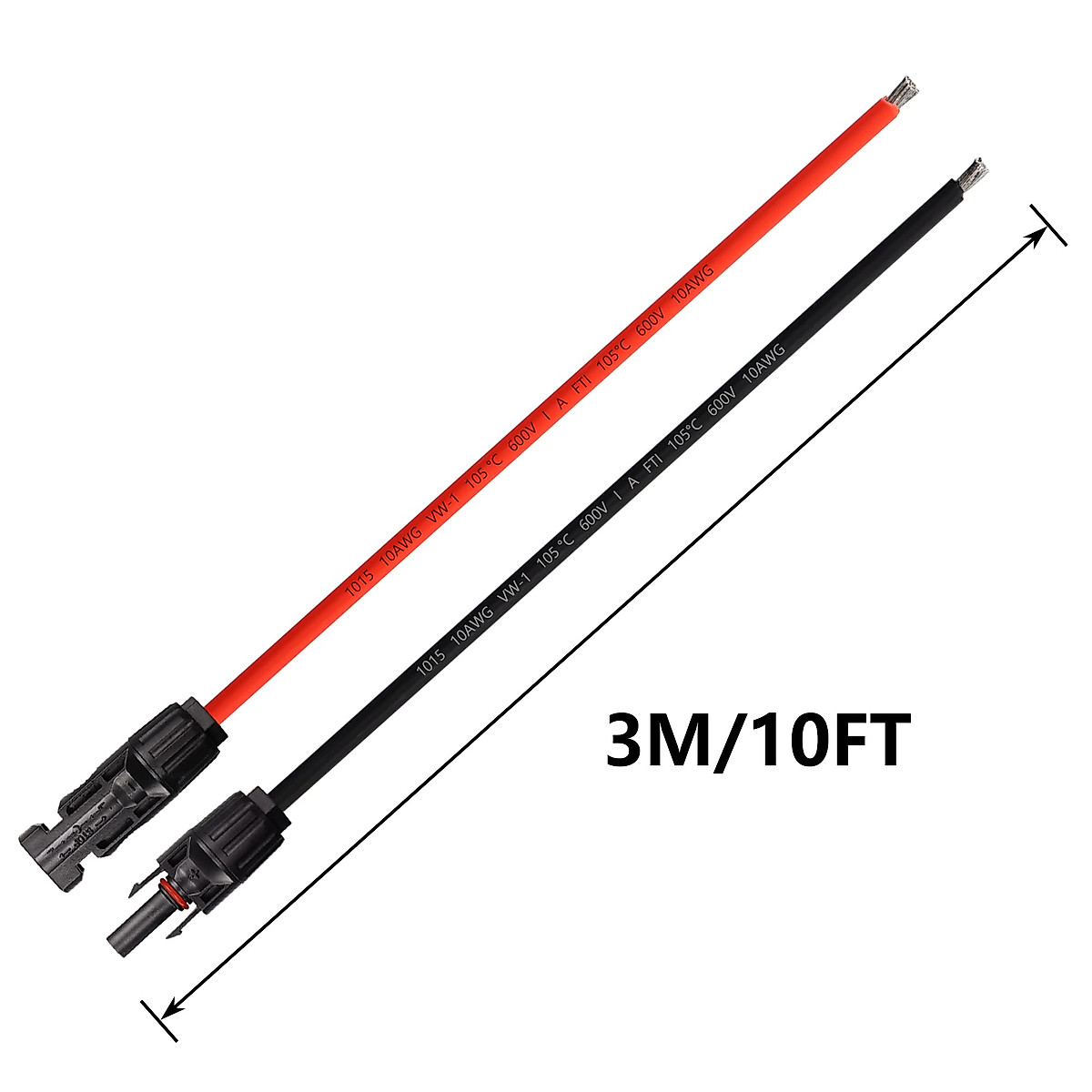 SinLoon 10AWG Solar Extension Cable,1 Pair 10 Gauge PV Solar Panel Bare Cord IP67 Waterproof Male to Female Solar Power Cable with 2 O Ring Terminal,for Solar Panel Wire (10AWG 10FT)