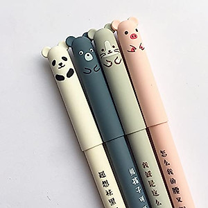 PEXIZUAN 4 Pcs/set Kawaii Pig Bear Cat Mouse Erasable Gel Pen School Office Supplies Stationery Gift 0.35mm Blue Black Ink 4 Pcs/set(black 4pcs)