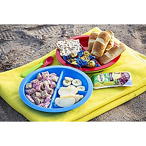 Plaskidy 3 - Compartment Divided Plates for Kids - Set of 12 Plastic Children Trays for Eating with Dividers - 4 Bright Colors (3 of Each Color) Dishwasher Microwave Safe BPA Free for Toddler and Kids